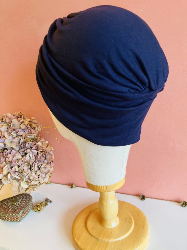 Bonnet turban prêt à enfiler pour chimio Bleu marine