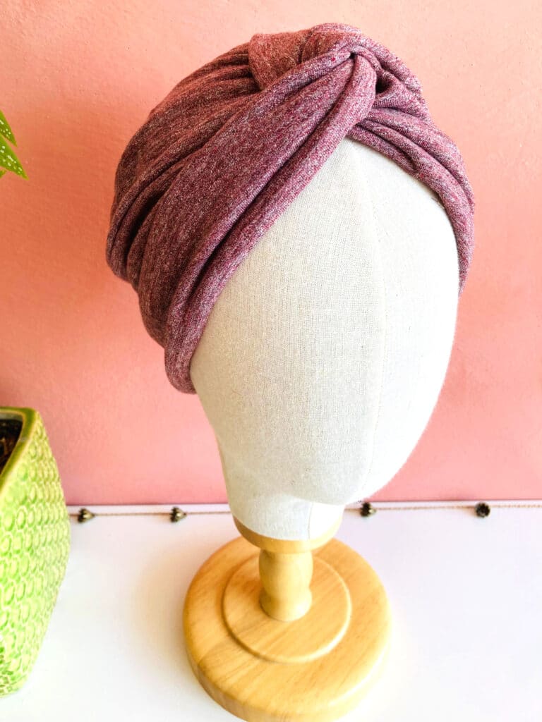 Bonnet turban prêt à enfiler pour chimio Rouge Bordeaux
